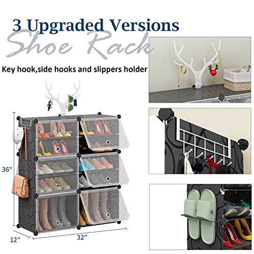 Aeitc Shoe Rack Organizer DIY Shoe Organizer with Key Hook Expandable Shoe Storage Cabinet Stackable Space Saver Shoe Rack for Entryway, Hallway and Closet,48 Pair