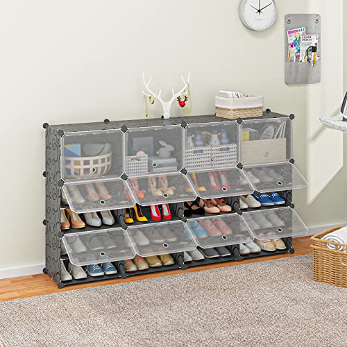 Aeitc Shoe Rack Organizer DIY Shoe Organizer with Key Hook Expandable Shoe Storage Cabinet Stackable Space Saver Shoe Rack for Entryway, Hallway and Closet,48 Pair