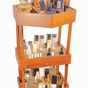 3-Layer Wooden Classical Cosmetic Organizer，360°Rotating Cosmetic Display Case with Drawer Can Store Various Cosmetics, Jewelry and Perfume for Bedroom & Bathroom Countertops Dresser Vanity-Large