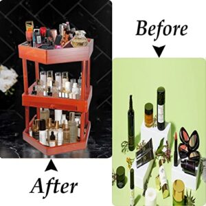 3-Layer Wooden Classical Cosmetic Organizer，360°Rotating Cosmetic Display Case with Drawer Can Store Various Cosmetics, Jewelry and Perfume for Bedroom & Bathroom Countertops Dresser Vanity-Large