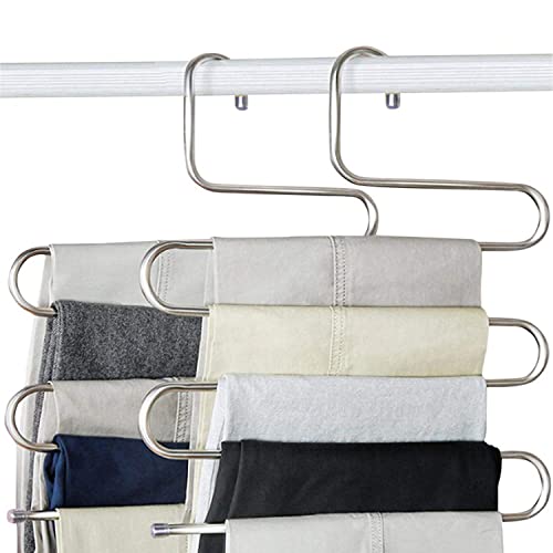 2 Pack Organizer Hangers, Space Saving Closet Hangers 5 Layers Multi-Functional Pants Rack | Organizer Racks for Clothes, Trousers Scarves, Leggings