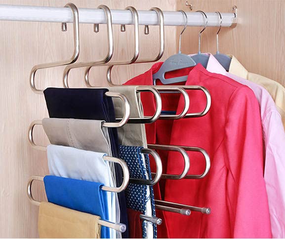 2 Pack Organizer Hangers, Space Saving Closet Hangers 5 Layers Multi-Functional Pants Rack | Organizer Racks for Clothes, Trousers Scarves, Leggings