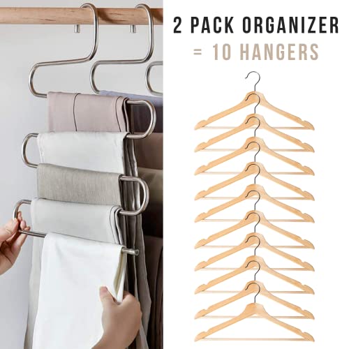 2 Pack Organizer Hangers, Space Saving Closet Hangers 5 Layers Multi-Functional Pants Rack | Organizer Racks for Clothes, Trousers Scarves, Leggings