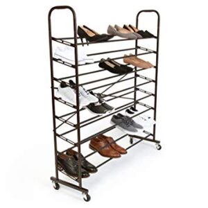 Smart Design 8-Tier Steel Metal Shoe Rack Tower with Rolling Wheels - Holds 48 Pairs of Shoes - Easy Assembly and Adjustable - Entryway, Closet, & Garage - Home Organization - 44 x 50.75 Inch - Bronze