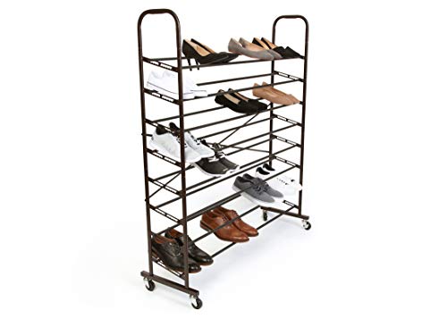 Smart Design 8-Tier Steel Metal Shoe Rack Tower with Rolling Wheels - Holds 48 Pairs of Shoes - Easy Assembly and Adjustable - Entryway, Closet, & Garage - Home Organization - 44 x 50.75 Inch - Bronze