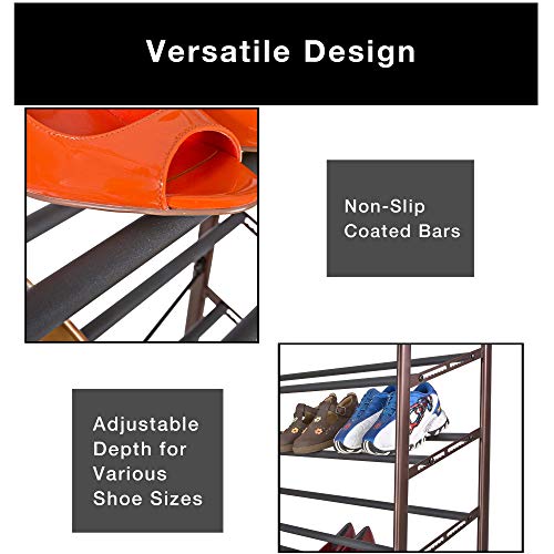 Smart Design 8-Tier Steel Metal Shoe Rack Tower with Rolling Wheels - Holds 48 Pairs of Shoes - Easy Assembly and Adjustable - Entryway, Closet, & Garage - Home Organization - 44 x 50.75 Inch - Bronze