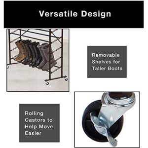 Smart Design 8-Tier Steel Metal Shoe Rack Tower with Rolling Wheels - Holds 48 Pairs of Shoes - Easy Assembly and Adjustable - Entryway, Closet, & Garage - Home Organization - 44 x 50.75 Inch - Bronze