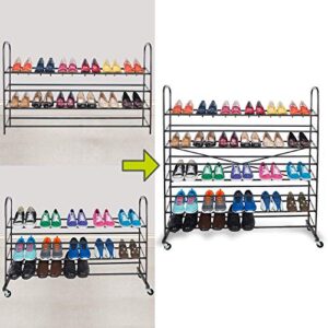 Smart Design 8-Tier Steel Metal Shoe Rack Tower with Rolling Wheels - Holds 48 Pairs of Shoes - Easy Assembly and Adjustable - Entryway, Closet, & Garage - Home Organization - 44 x 50.75 Inch - Bronze