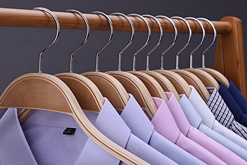 Kihamp Durable Natural Wooden (16pcs) with Extra Smooth Finish, Heavy Duty, Slip, Non Wrinkles, Wood Suit, Perfect Clothes Hangers for Coat, Pant,Shir