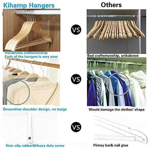 Kihamp Durable Natural Wooden (16pcs) with Extra Smooth Finish, Heavy Duty, Slip, Non Wrinkles, Wood Suit, Perfect Clothes Hangers for Coat, Pant,Shir