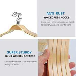 Kihamp Durable Natural Wooden (16pcs) with Extra Smooth Finish, Heavy Duty, Slip, Non Wrinkles, Wood Suit, Perfect Clothes Hangers for Coat, Pant,Shir