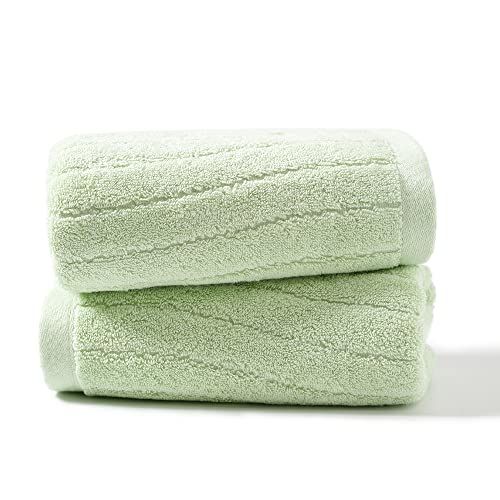 sense gnosis Green Hand Towels Set of 2 Wave Terry Striped Pattern 100% Cotton Soft Decorative Hand Towel for Bathroom 13 x 29 Inch