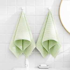 sense gnosis Green Hand Towels Set of 2 Wave Terry Striped Pattern 100% Cotton Soft Decorative Hand Towel for Bathroom 13 x 29 Inch