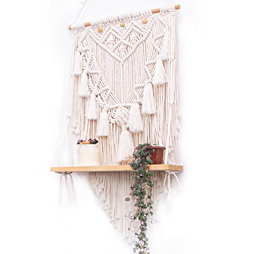 TENEWEE Boho Wall Hanging Shelf Macrame Plant Large Shelves for Bedroom Living room Apartment Decor 17" W x 31.5" L (Macrame shelf)