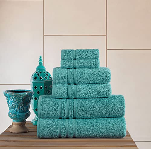 Hammam Linen 6-Piece Teal Turquoise Bath Towels Set for Bathroom Original Turkish Cotton Soft, Absorbent and Premium 2 Bath Towels, 2 Hand Towels, 2 Washcloths