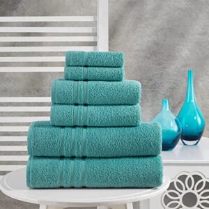 Hammam Linen 6-Piece Teal Turquoise Bath Towels Set for Bathroom Original Turkish Cotton Soft, Absorbent and Premium 2 Bath Towels, 2 Hand Towels, 2 Washcloths