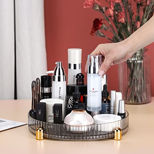 Makeup Perfumes Organizer for Lotions Skin Care,360 Rotating Cosmetics Display Cases Lazy Susan Dressers Round Storage Tray with Large Capacity,for Bathroom or on The Vanity (Transparent)