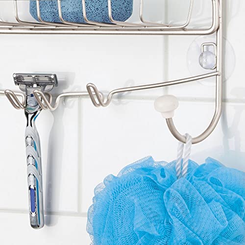 mDesign Metal Wire Tub & Shower Caddy, Hanging Storage Organizer Center with Built-In Hooks and Baskets on 2 Levels for Shampoo, Body Wash, Loofahs - Satin