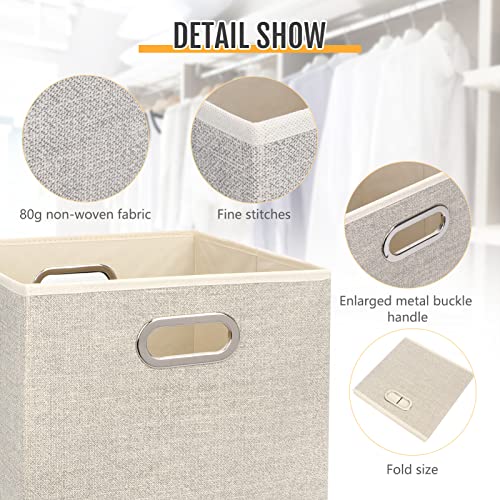 BiSiViO 13 Inch Fabric Cube Organizer, Foldable Cube Storage Bins Basket, Closet Organizers Box, Home Organizers with Handle for Shelves, Closet, Kallax, Office, 2 Packs (Beige)