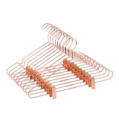 Koobay 16.5” Shiny Metal Wire Clips Clothes Hangers, 10PACK , Rose Gold Coat Suit Pants Clothes Garment Hangers for Closet Hangers