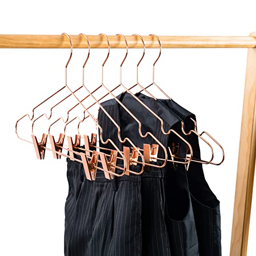 Koobay 16.5” Shiny Metal Wire Clips Clothes Hangers, 10PACK , Rose Gold Coat Suit Pants Clothes Garment Hangers for Closet Hangers