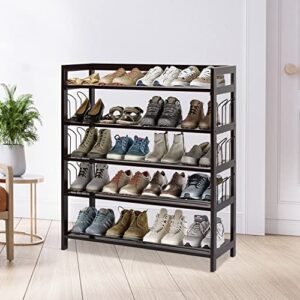 kinbor 5 Tier Shoe Rack Storage Organizer - Bamboo Shoe Shelf with 12 Hanging Bars and Removable Top Shelf for Living Room, Hallway, Entryway, Balcony, Dark Brown