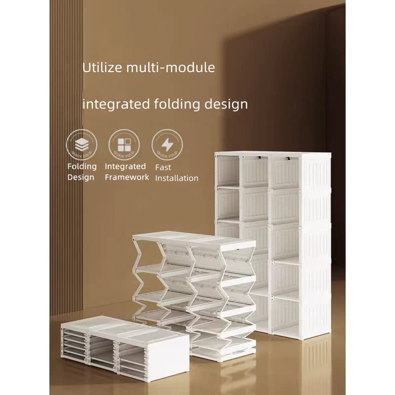 Tinure Portable Cube Wardrobe, Foldable Wardrobe Closet Clothes Organiser, 6/8/10/12/15 Storage Cubes, Magnet Doors, Odorless Material, Stable Structure, Easy Assemble，White (W15-D11-H2)