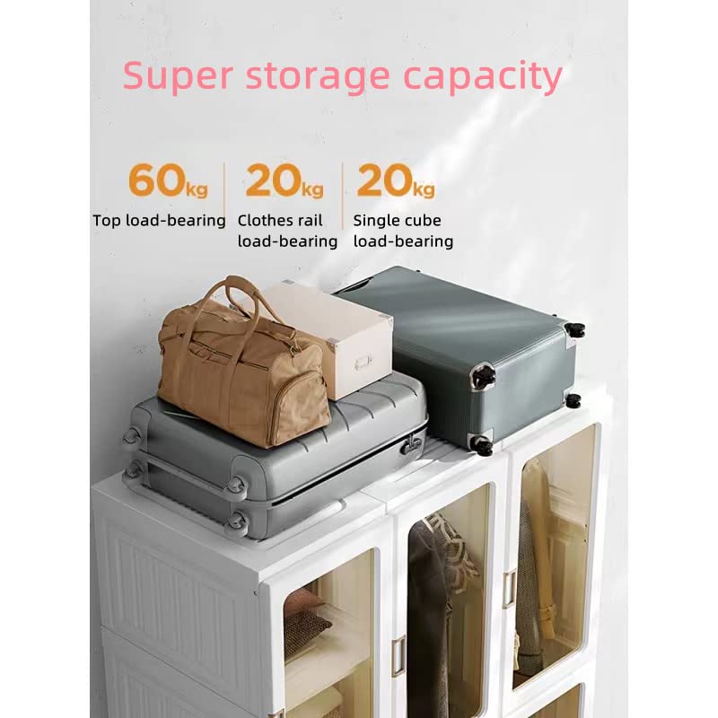 Tinure Portable Cube Wardrobe, Foldable Wardrobe Closet Clothes Organiser, 6/8/10/12/15 Storage Cubes, Magnet Doors, Odorless Material, Stable Structure, Easy Assemble，White (W15-D11-H2)