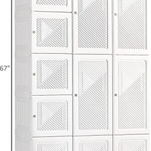 Tinure Portable Cube Wardrobe, Foldable Wardrobe Closet Clothes Organiser, 6/8/10/12/15 Storage Cubes, Magnet Doors, Odorless Material, Stable Structure, Easy Assemble，White (W15-D11-H2)