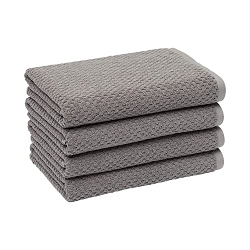 Amazon Basics Odor Resistant Textured Bath Towel, 30 x 54 Inches - 4-Pack,Cotton, Dark Gray