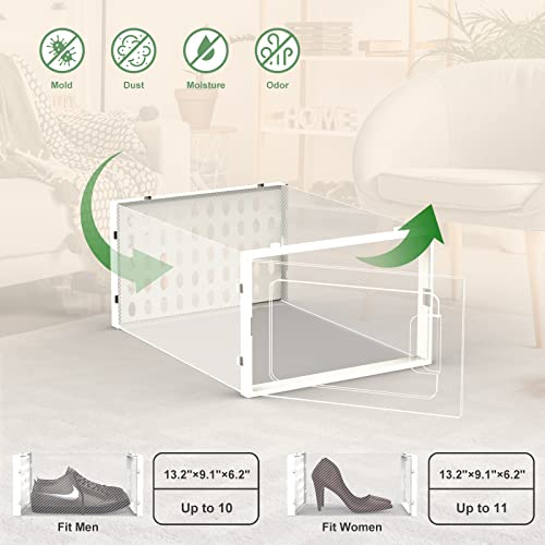 Fixwal 12 Pack Shoe Storage Box, Shoe Organizer Boxes, Clear Stackable Plastic Shoe Boxes with Lids, Shoe Organizers for Closet, Shoe Display Case, Sneaker Storage Bins Holders