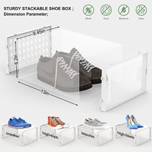 Fixwal 12 Pack Shoe Storage Box, Shoe Organizer Boxes, Clear Stackable Plastic Shoe Boxes with Lids, Shoe Organizers for Closet, Shoe Display Case, Sneaker Storage Bins Holders