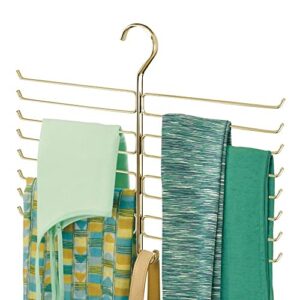 mDesign Metal Closet Rod Hanging Accessory Storage Organizer Rack for Scarves, Ties, Yoga Pants, Leggings, Tank Tops - Snag Free, Geometric Design, 16 Arms/1 Hook - Spira Collection - Soft Brass