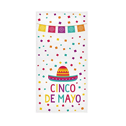 Oreayn Cinco De Mayo Hand Towel for Bathroom Kitchen Polyester and Cotton 30 x 15 inch Soft and Absorbent, Flags and Mexican Sombrero