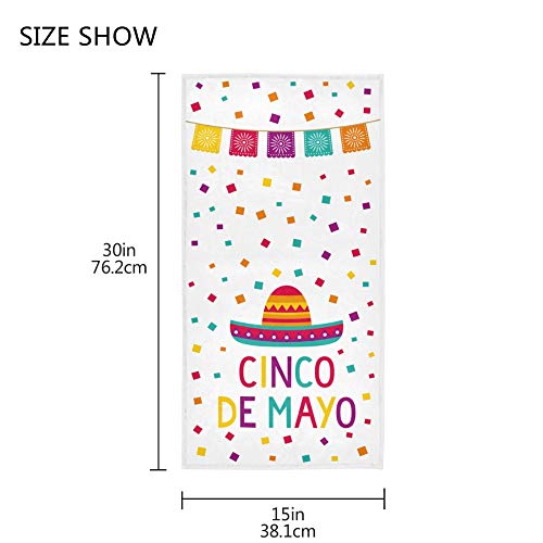 Oreayn Cinco De Mayo Hand Towel for Bathroom Kitchen Polyester and Cotton 30 x 15 inch Soft and Absorbent, Flags and Mexican Sombrero