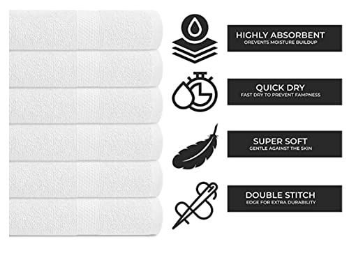 KAHAF COLLECTION 100% Cotton Bath Towel Set, White 24x48 Pack of 6 Towels, Quick Dry, Highly Absorbent, Soft Feel Towel, Gym, Spa, Bathroom, Shower, Pool, Luxury Soft Towels Light-Weight