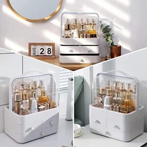 Makeup Organizer, Cosmetics Skincare Organizers Box Waterproof&Dustproof, Make up Organizers and Storage for Vanity with Lid and Drawers, Cosmetic Display Cases for Countertop, Bathroom(White-L)