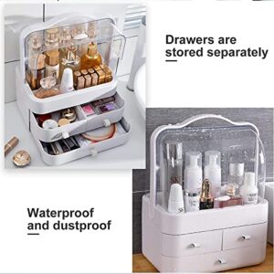 Makeup Organizer, Cosmetics Skincare Organizers Box Waterproof&Dustproof, Make up Organizers and Storage for Vanity with Lid and Drawers, Cosmetic Display Cases for Countertop, Bathroom(White-L)