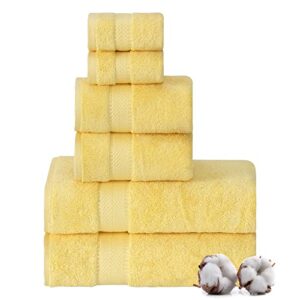 textilom 100% turkish cotton 6 pcs bath towel set, luxury bath towels for bathroom, soft & absorbent bathroom towels set (2 bath towels, 2 hand towels, 2 washcloths)- yellow