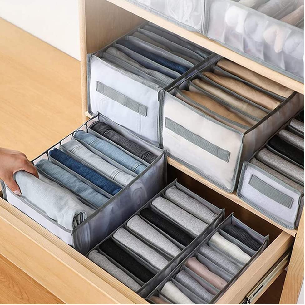 PACKLINER - Pack of 6 Wardrobe Clothes Organizer (Grey) - Foldable Clothes Organizer - An Ideal Washable Drawer Organizers for Clothing Mesh Clothes, Jeans, T-Shirts & Much More