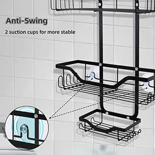 TQSAYHOB Shower Caddy Over Shower Head, Anti-Swing Shower Caddy Hanging with Hooks and Soap Holder Rustproof Shower Organizer Hanging Shower Caddy for Shampoo Conditioner Razors Soap Shower Sponge