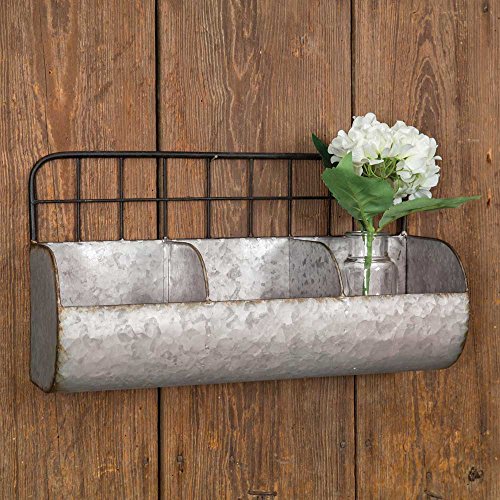 Galvanized Metal Wall Shelf with Divided Bins, - Large (1)