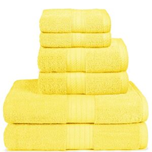 GLAMBURG 6 Piece Towel Set, 100% Combed Cotton - 2 Bath Towels, 2 Hand Towels, 2 Wash Cloths - 600 GSM Luxury Hotel Quality Ultra Soft Highly Absorbent Towel Set for Bathroom - Lime Yellow