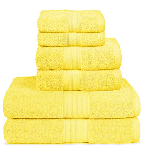 GLAMBURG 6 Piece Towel Set, 100% Combed Cotton - 2 Bath Towels, 2 Hand Towels, 2 Wash Cloths - 600 GSM Luxury Hotel Quality Ultra Soft Highly Absorbent Towel Set for Bathroom - Lime Yellow