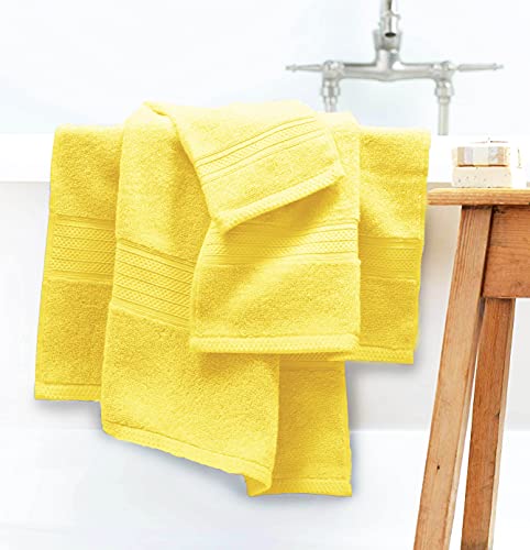 GLAMBURG 6 Piece Towel Set, 100% Combed Cotton - 2 Bath Towels, 2 Hand Towels, 2 Wash Cloths - 600 GSM Luxury Hotel Quality Ultra Soft Highly Absorbent Towel Set for Bathroom - Lime Yellow