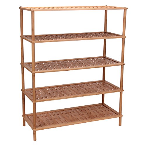 Household Essentials 5-Tier Bamboo Shoe Rack, Basket Weave