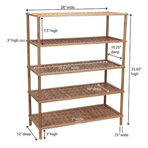 Household Essentials 5-Tier Bamboo Shoe Rack, Basket Weave