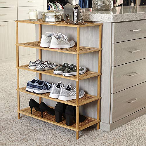 Household Essentials 5-Tier Bamboo Shoe Rack, Basket Weave