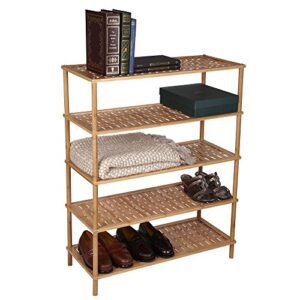 Household Essentials 5-Tier Bamboo Shoe Rack, Basket Weave