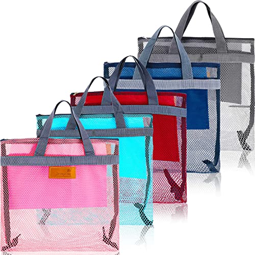 5 Pieces Mesh Shower Caddy Tote Gym Shower Caddy Travel Shower Bag Quick Dry Shower Bag with Zipper Portable Lightweight Hanging Mesh Toiletry Bag for Shower College Dorms Swimming Beach Games Sports